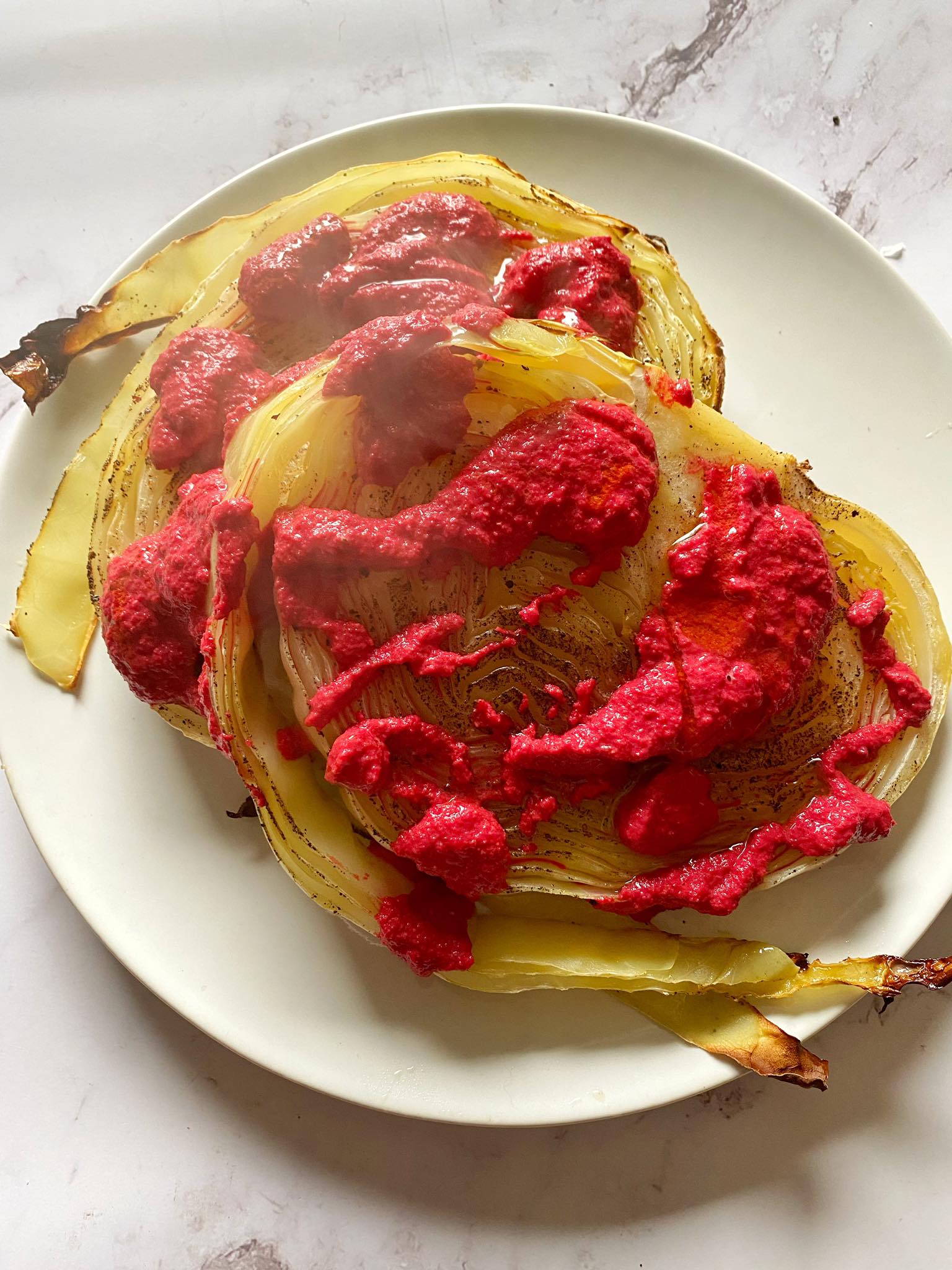 Cabbage Steaks with Beetroot Pesto - Tasty Simply Vegan